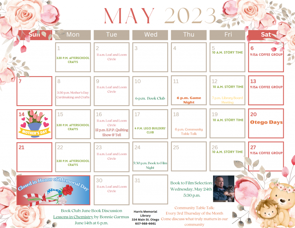 Calendar and Events – Harris Memorial Library